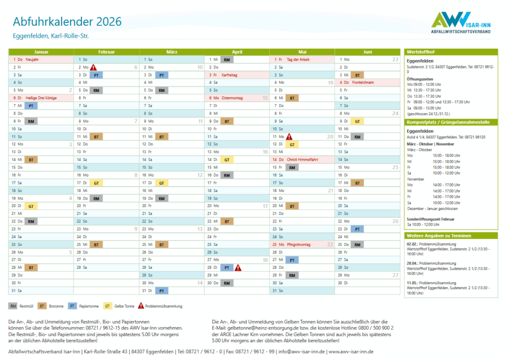 Abfuhrkalender 2026 | AWV – Abfallwirtschaftsverband Isar-Inn